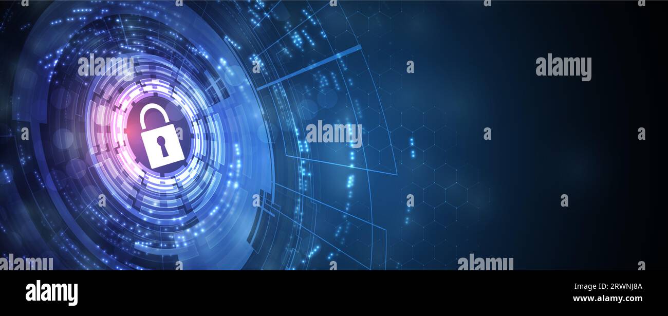 internet digital syber security technology concept for business background. Lock on circuit ...