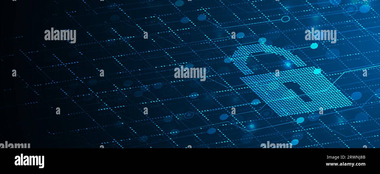 internet digital syber security technology concept for business background. Lock on circuit ...