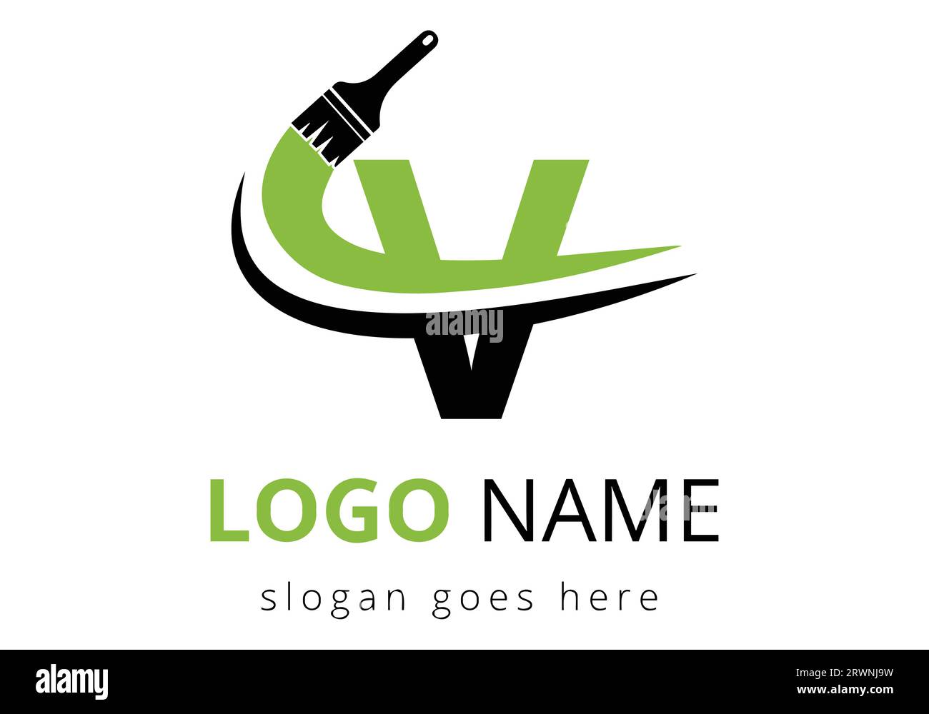 Letter V paint brush logo design template. Initial Paint Sign Concept ...
