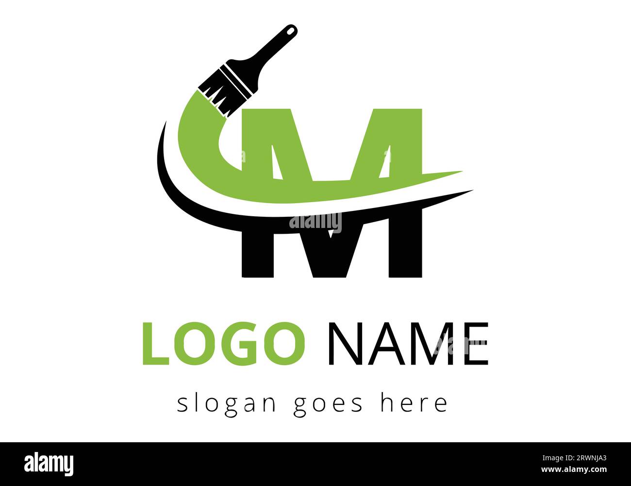 Letter M paint brush logo design template. Initial Paint Sign Concept ...