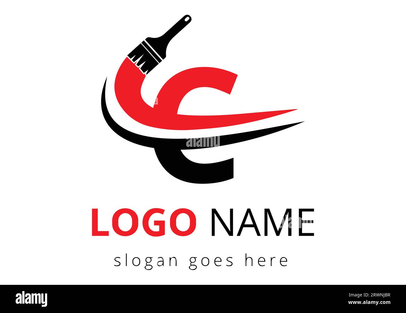 Letter C paint brush logo design template. Initial Paint Sign Concept ...