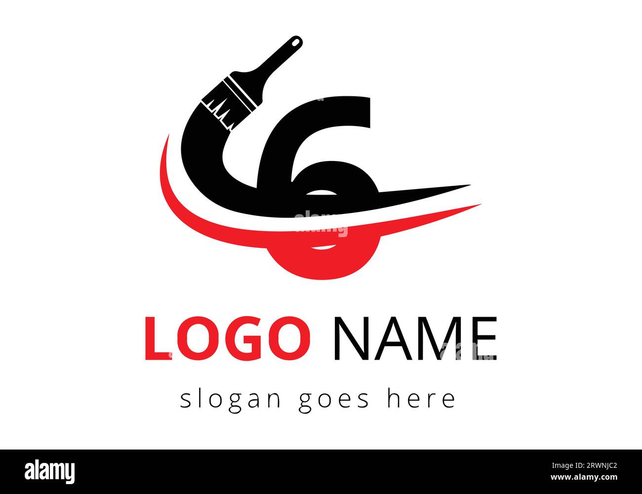 Letter 6 paint brush logo design template. Initial Paint Sign Concept ...