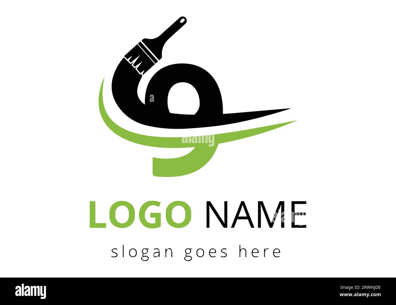 Letter 9 paint brush logo design template. Initial Paint Sign Concept ...