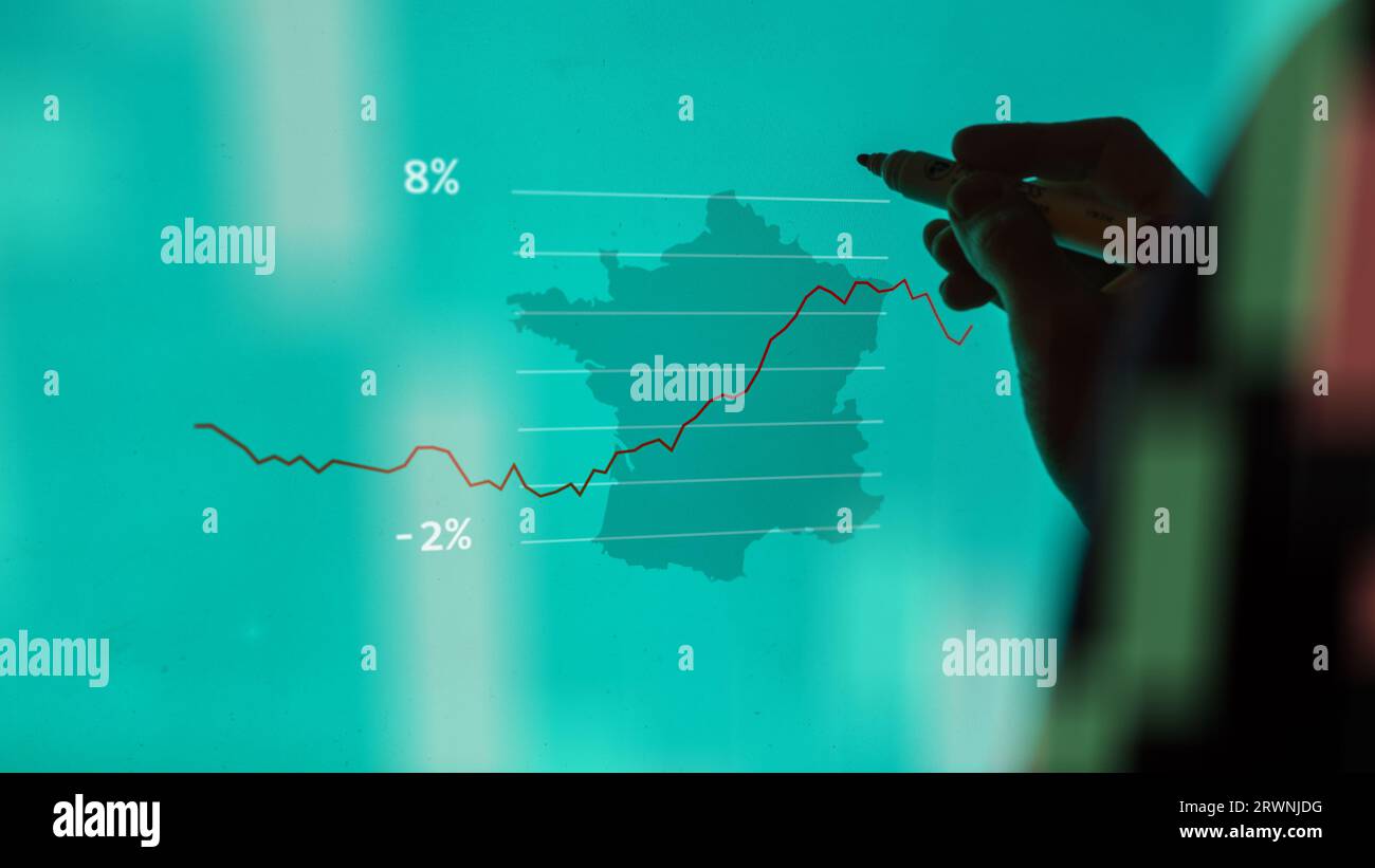 Someone analyzing with a pen on a screen, the inflation in France ...