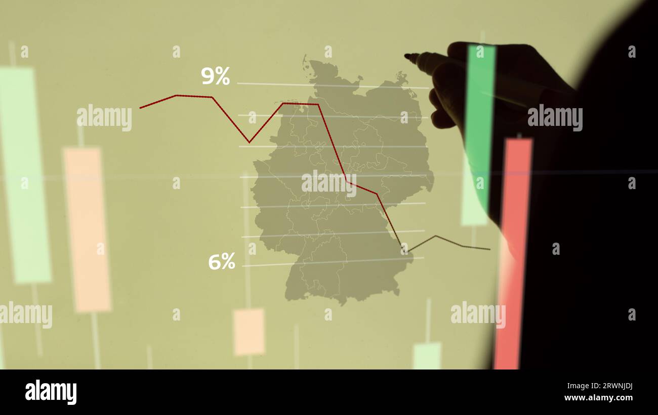 Someone analyzing with a pen on a screen, the inflation in Germany ...