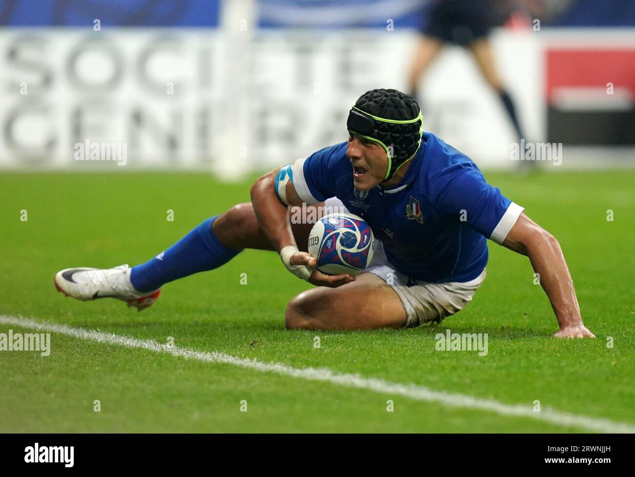 Italy's Juan Ignacio Brex scores their side's fifth try during the ...