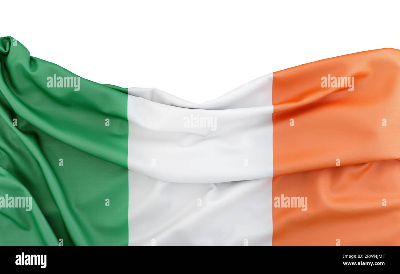 Flag of Republic of Ireland isolated on white background with copy ...