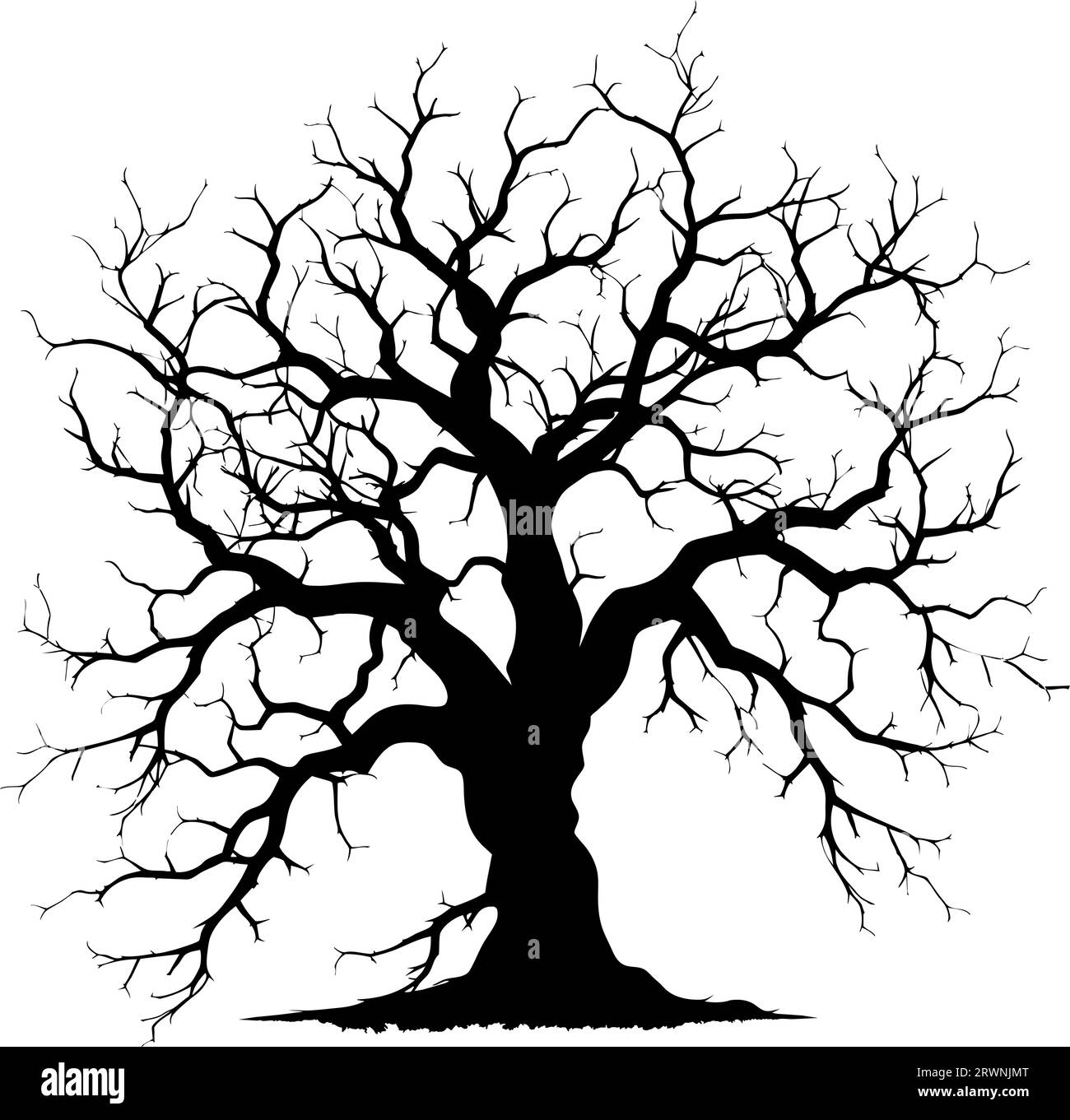 Black vector silhouette of spooky tree with raven sitting on its branch ...
