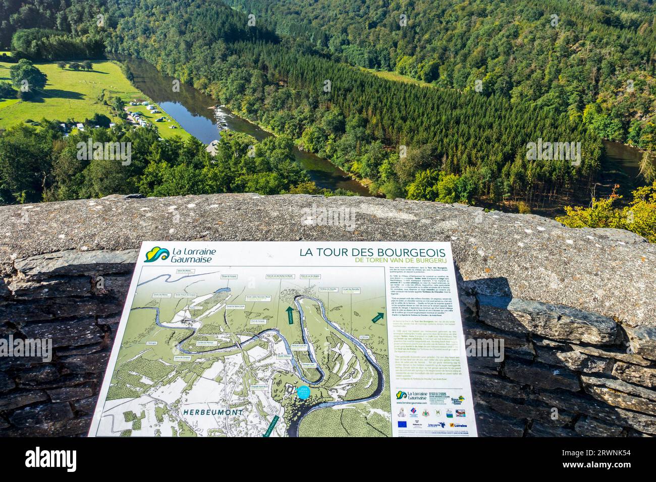 Map and view from the 13th century Château d'Herbeumont, medieval ...