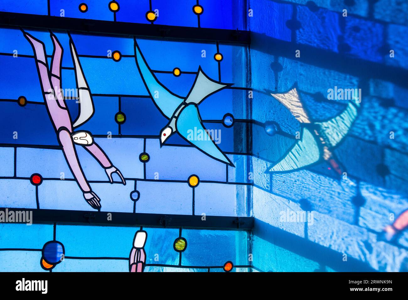 Stained-glass window designed by Jean-Michel Folon in the Romanesque ...