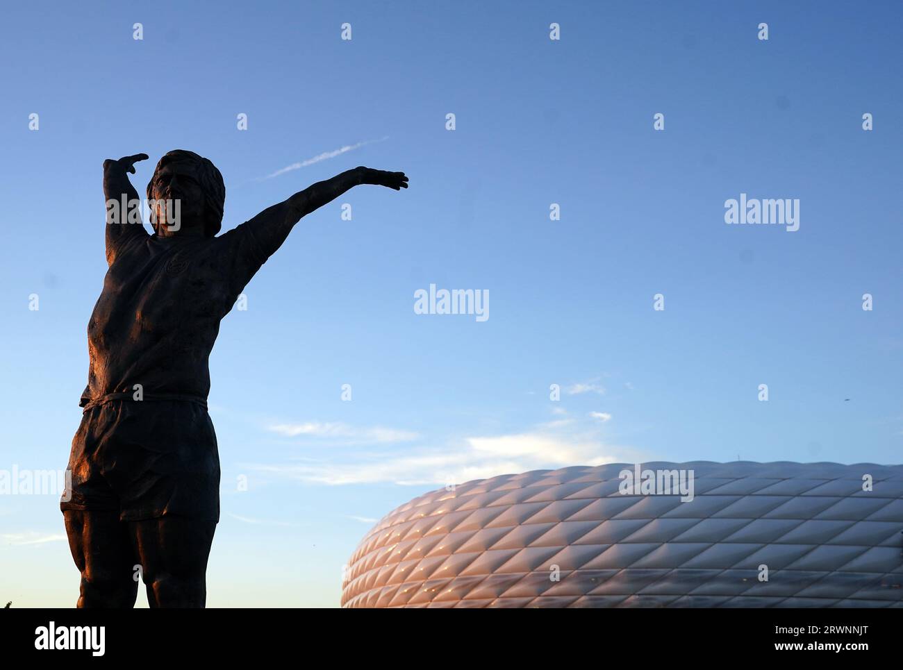 General view of the Gerd Muller statue outside the stadium ahead of the ...