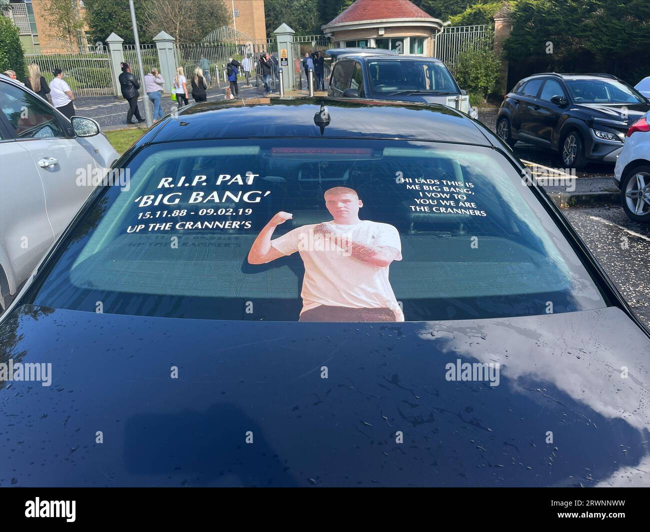 Tribute to Patrick Ward on a car outside Dungannon Court House, Co ...