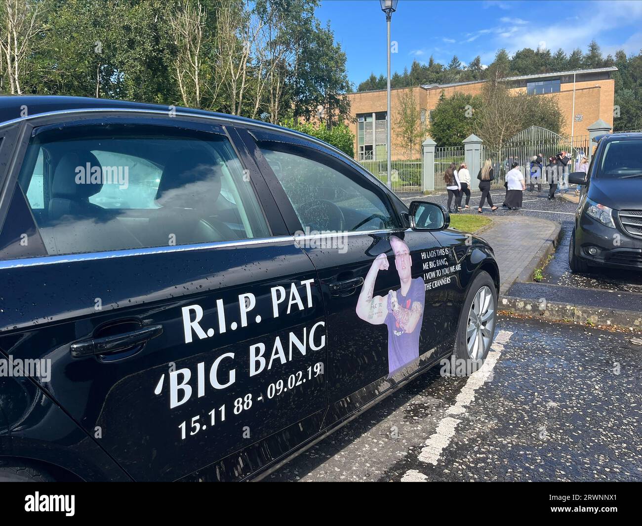 Tribute to Patrick Ward on a car outside Dungannon Court House, Co ...