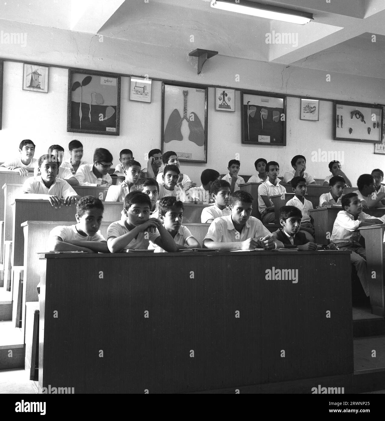 1960s, historical, arab schoolboys sitting in a school class, Saudi ...