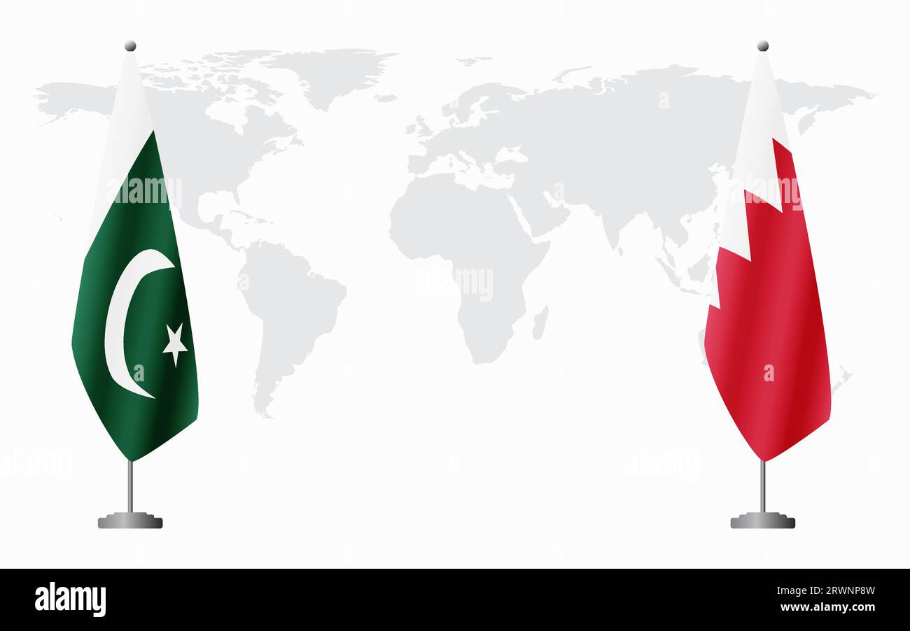 Pakistan and Bahrain flags for official meeting against background of ...