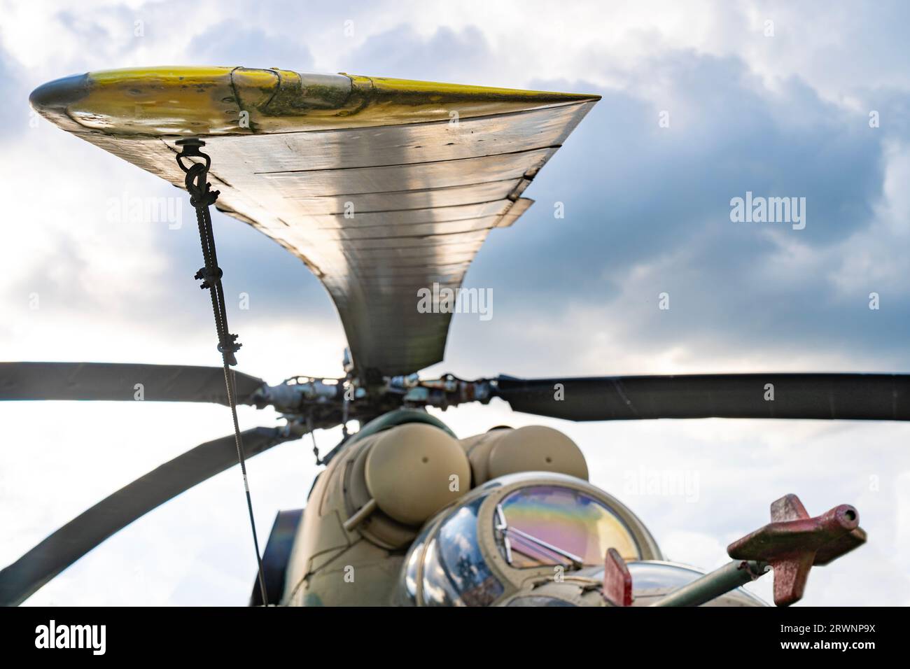 Old Soviet-made camouflage Mi-24 military helicopter propeller Stock ...