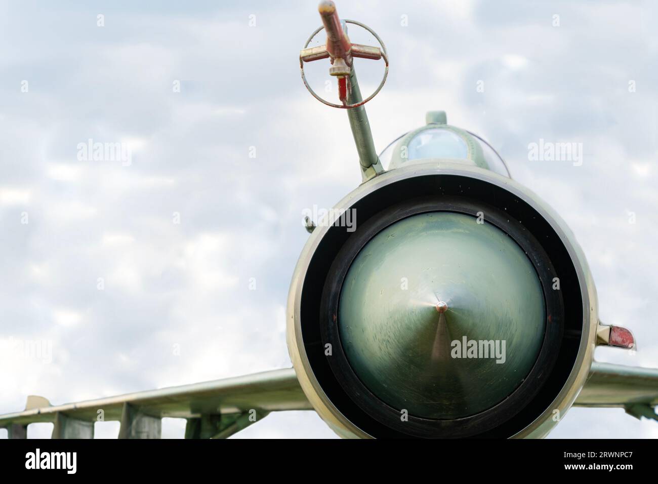 Old Soviet-made camouflage Mig-21 fighter jet from the front Stock ...