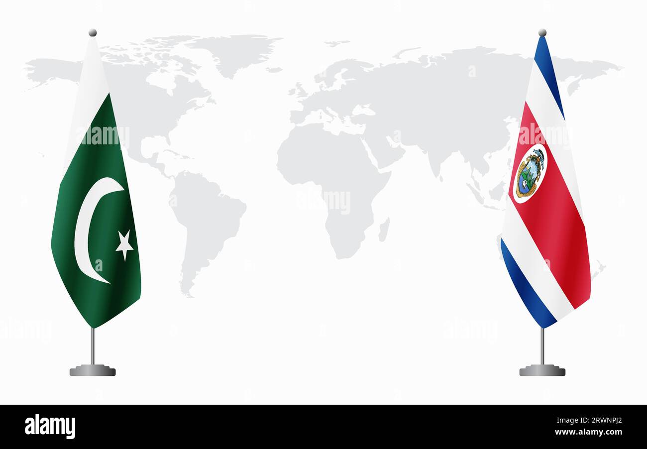 Pakistan and Costa Rica flags for official meeting against background ...