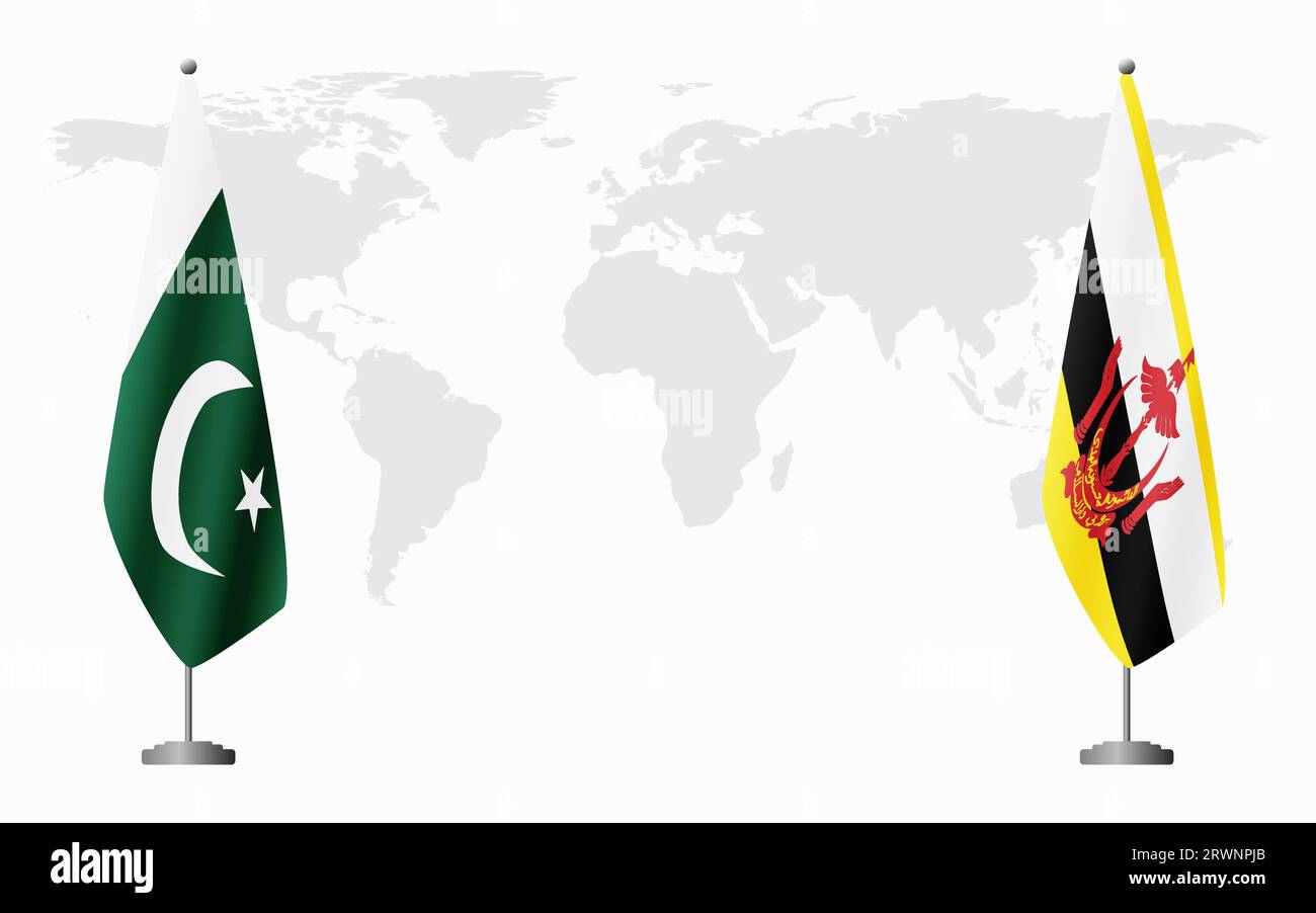 Pakistan and Brunei flags for official meeting against background of ...