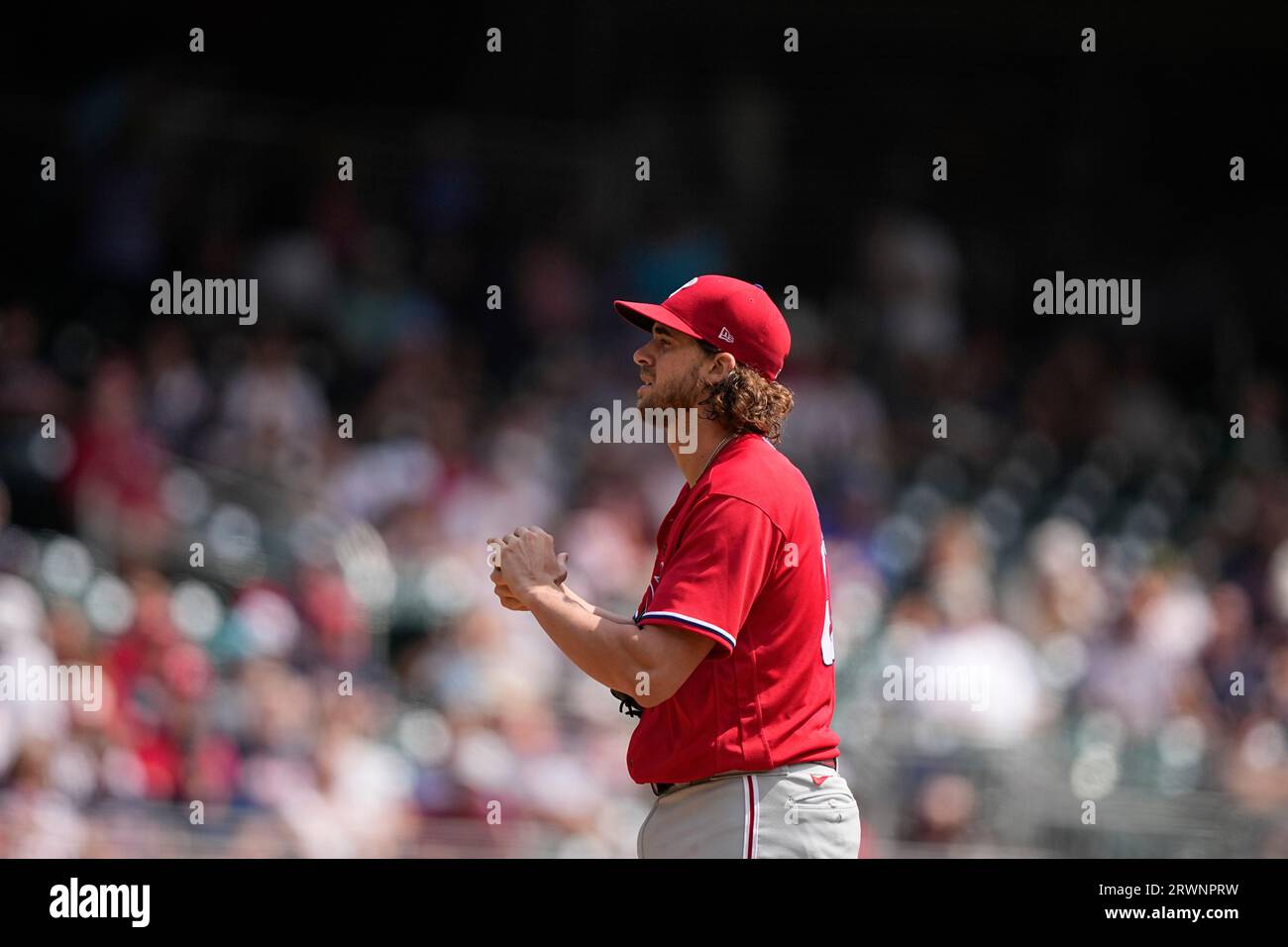 Philadelphia Phillies starting pitcher Aaron Nola (27) delivers in the ...