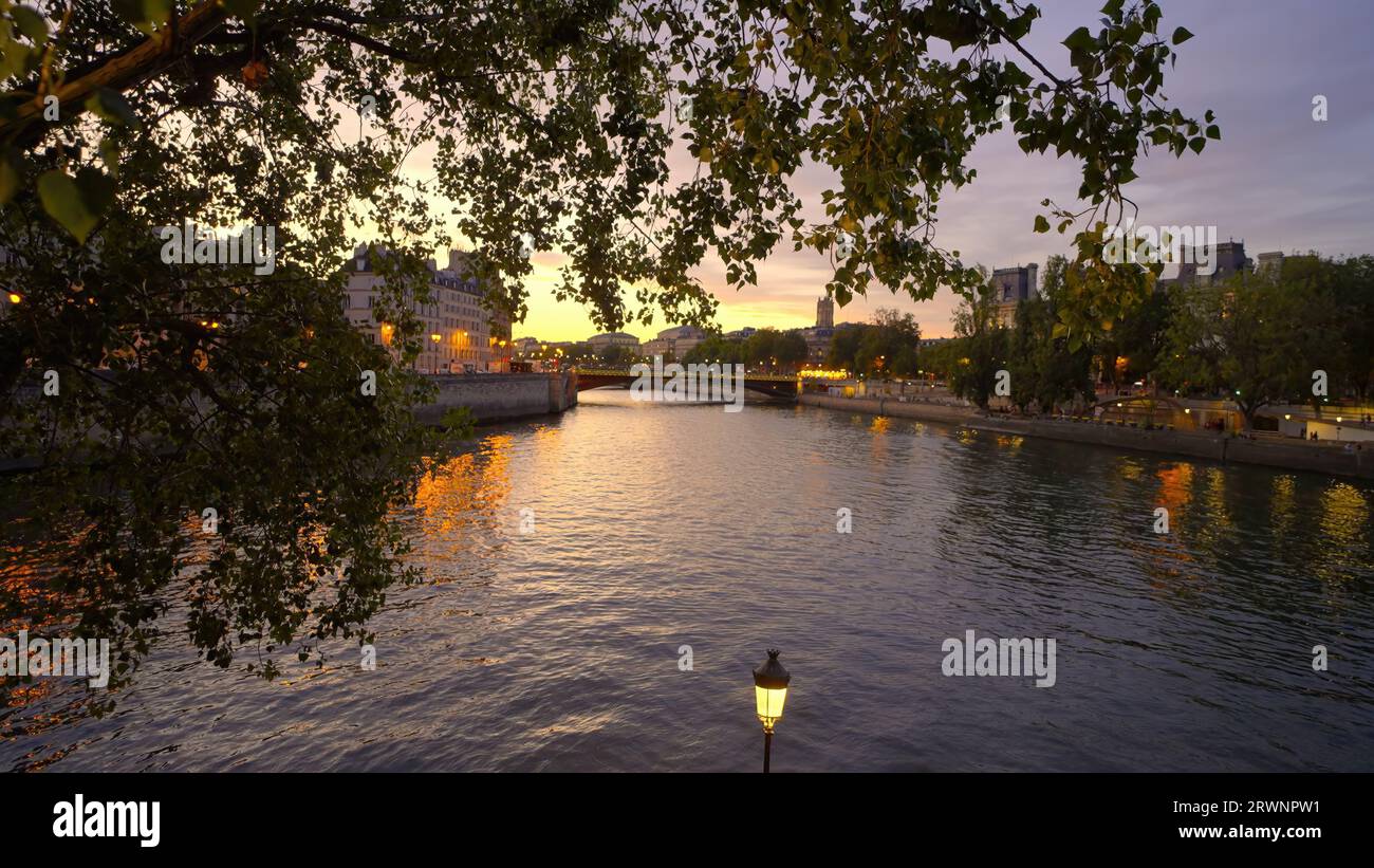 Wonderful evening view over River Seine in Paris Stock Photo - Alamy