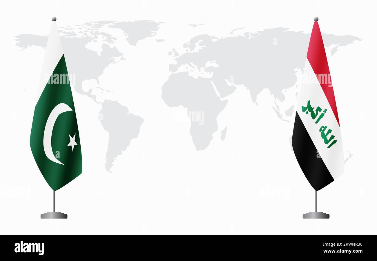 Pakistan and Iraq flags for official meeting against background of ...
