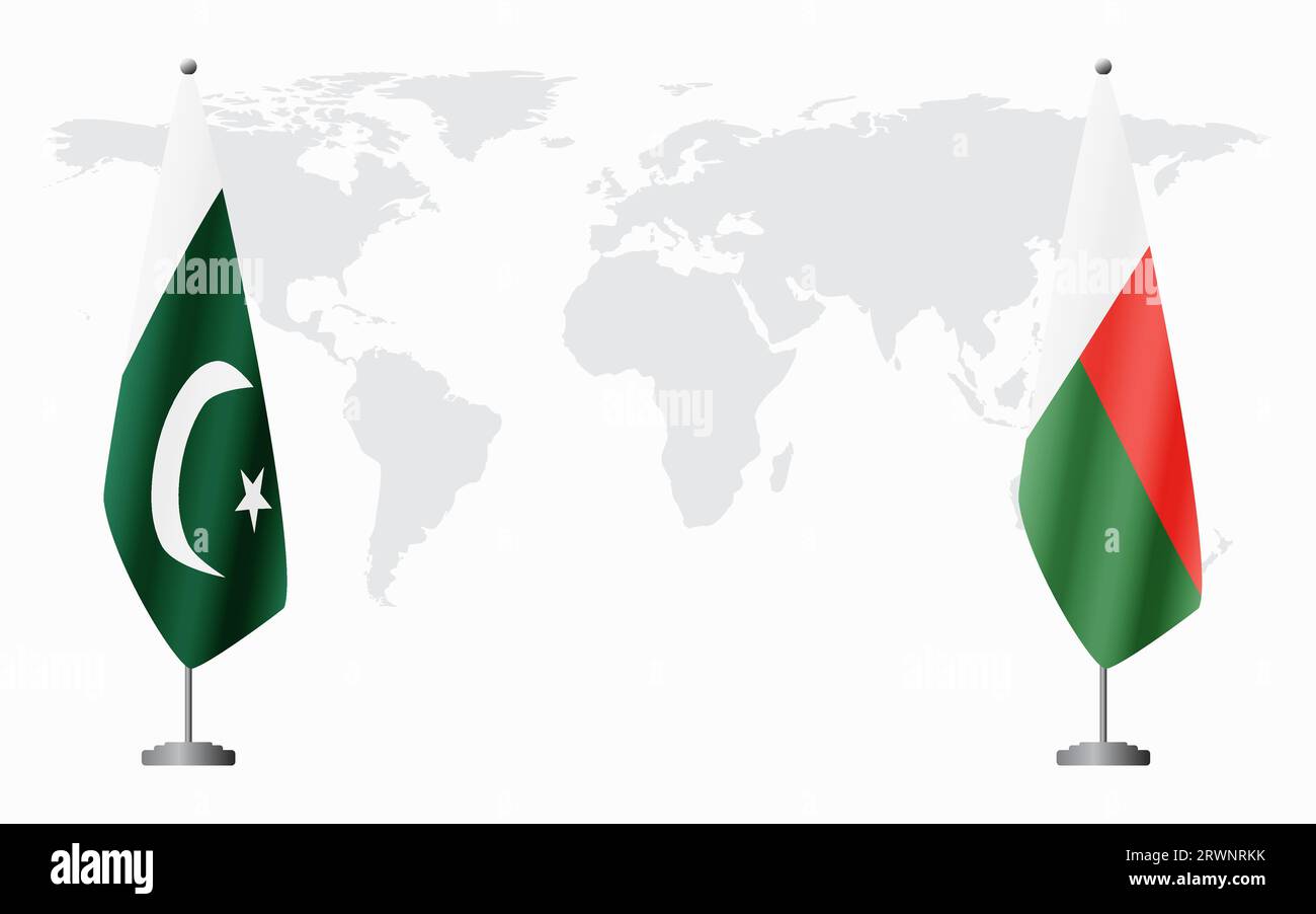 Pakistan and Madagascar flags for official meeting against background ...