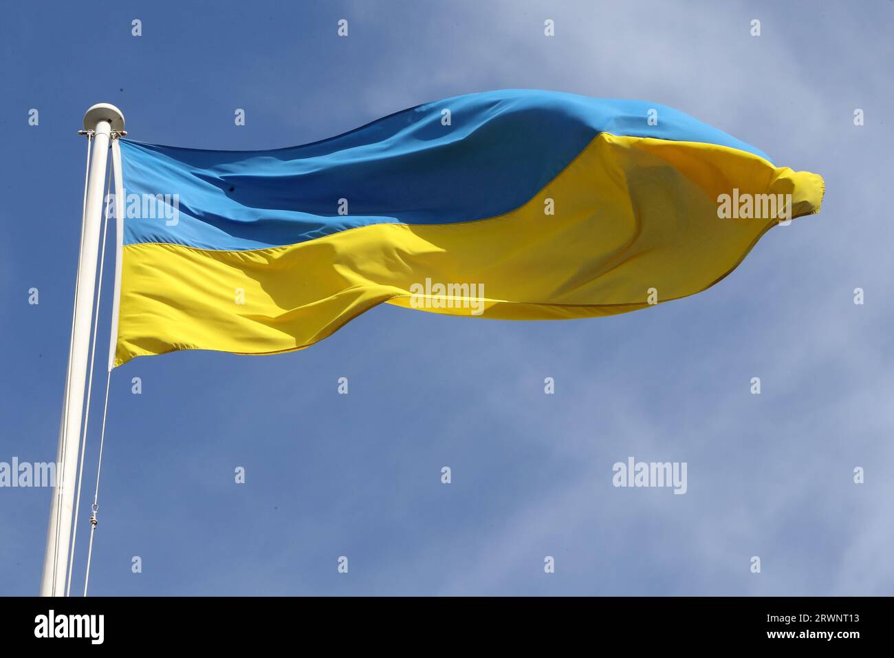 Ukrainian flag flying over Downing Street No 10, London, UK Stock Photo ...