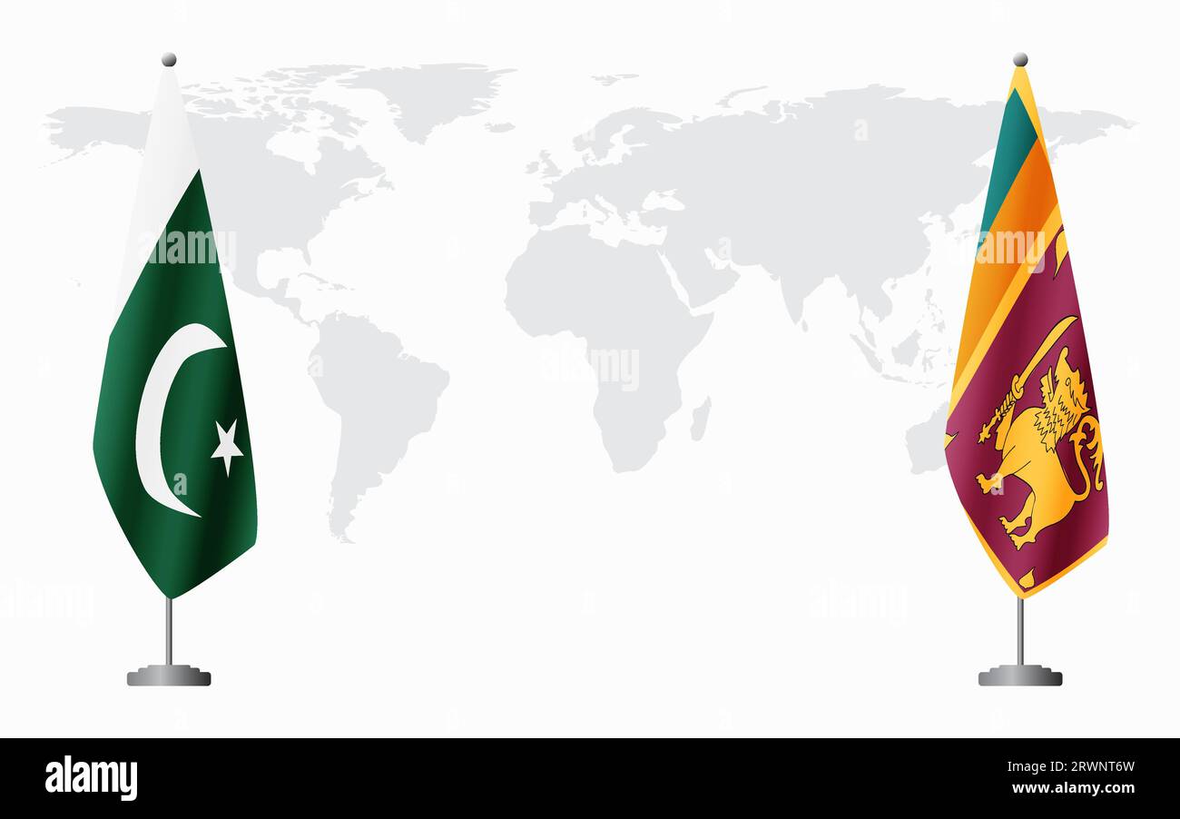 Pakistan and Sri Lanka flags for official meeting against background of ...