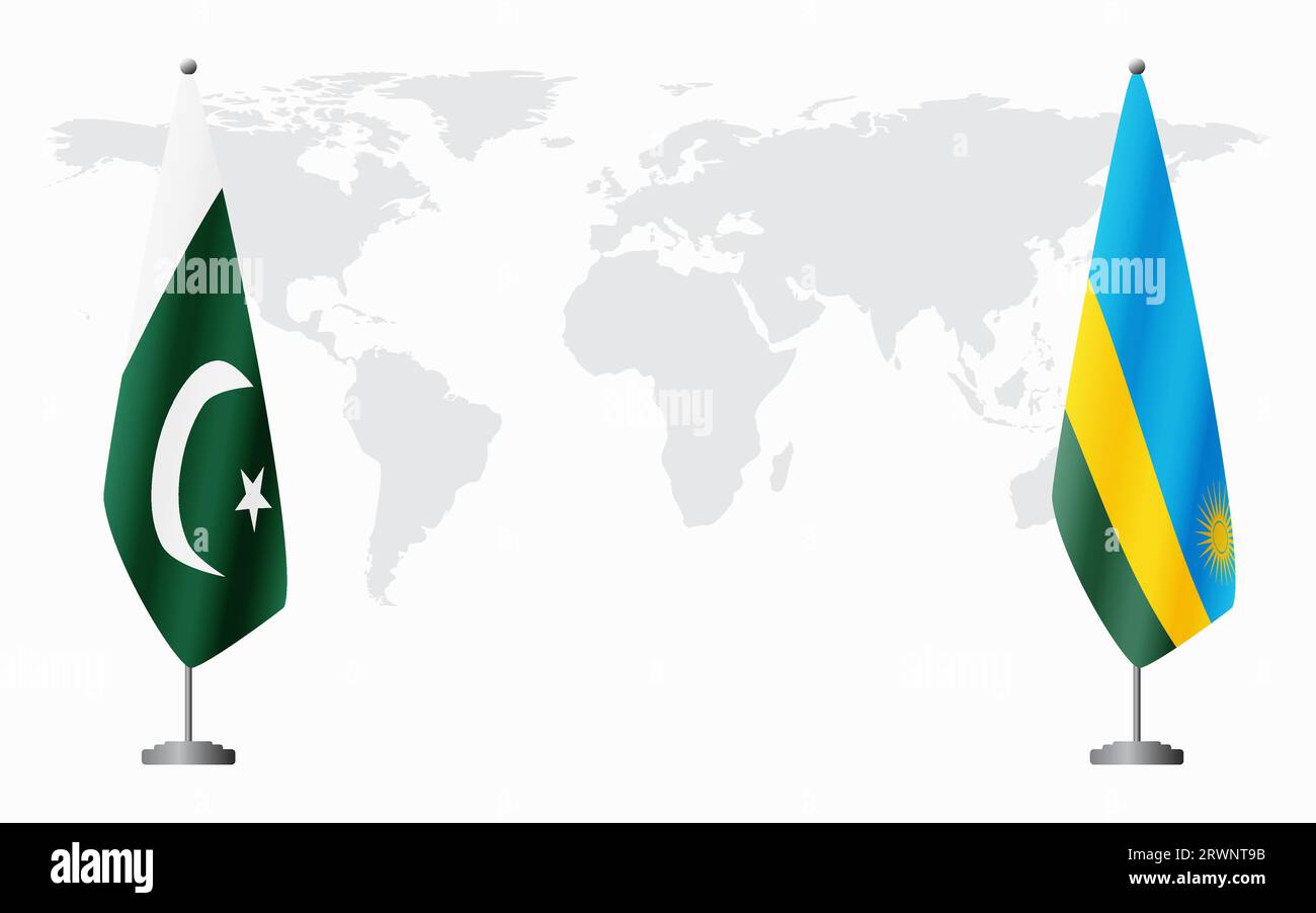 Pakistan and Rwanda flags for official meeting against background of ...