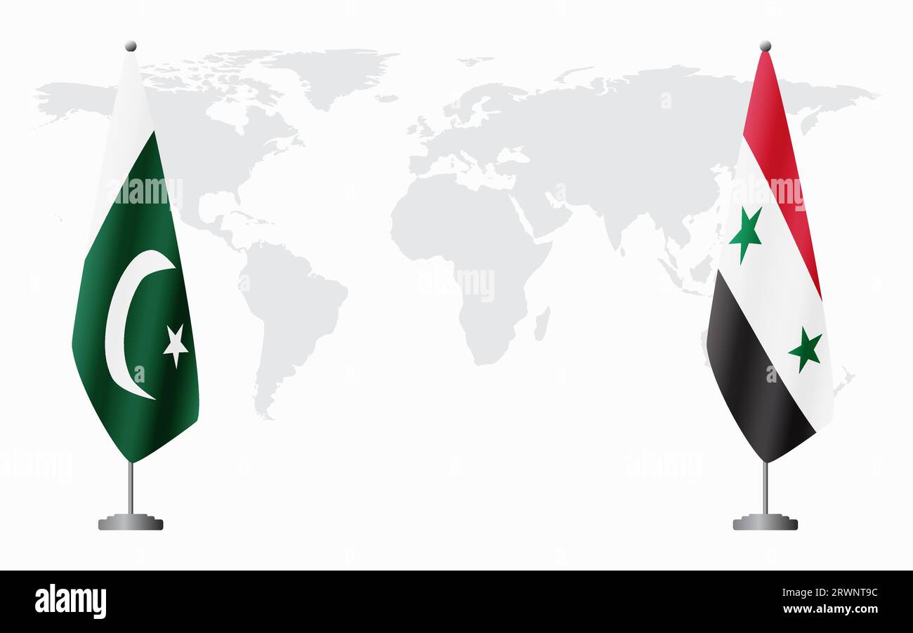 Pakistan and Syria flags for official meeting against background of ...