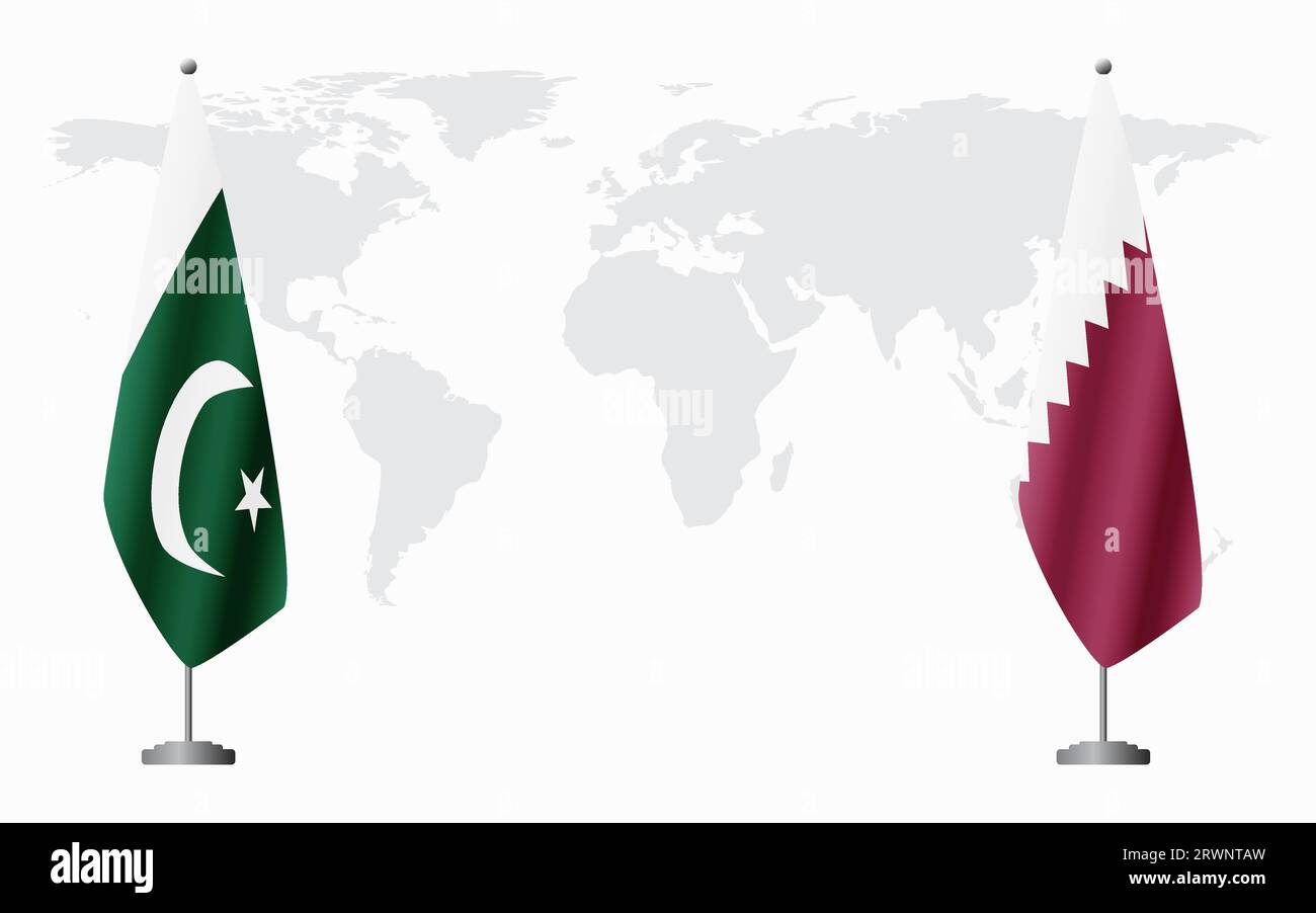 Pakistan and Qatar flags for official meeting against background of ...