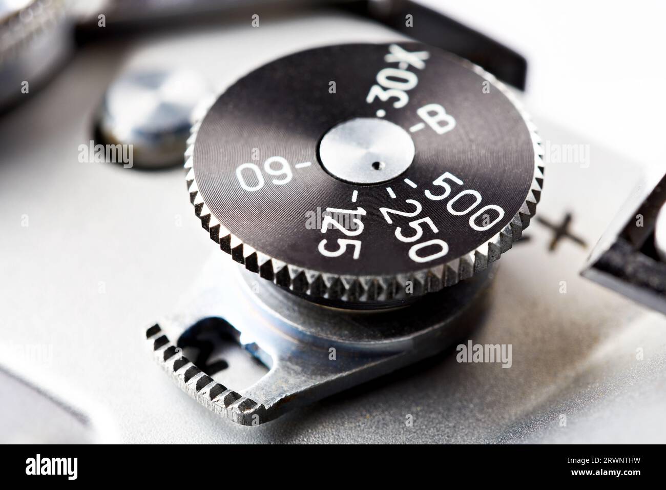 Mechanical shutter speed switch on the old vintage camera Stock Photo ...