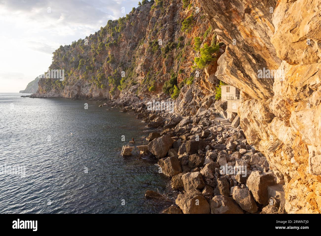 Beach at the cliffs in the Dalmatian village Radovcici, Croatia. Low ...