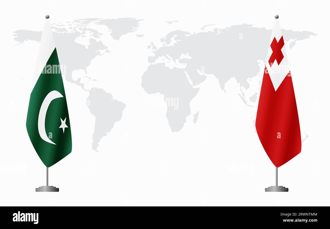 Pakistan and Tonga flags for official meeting against background of ...