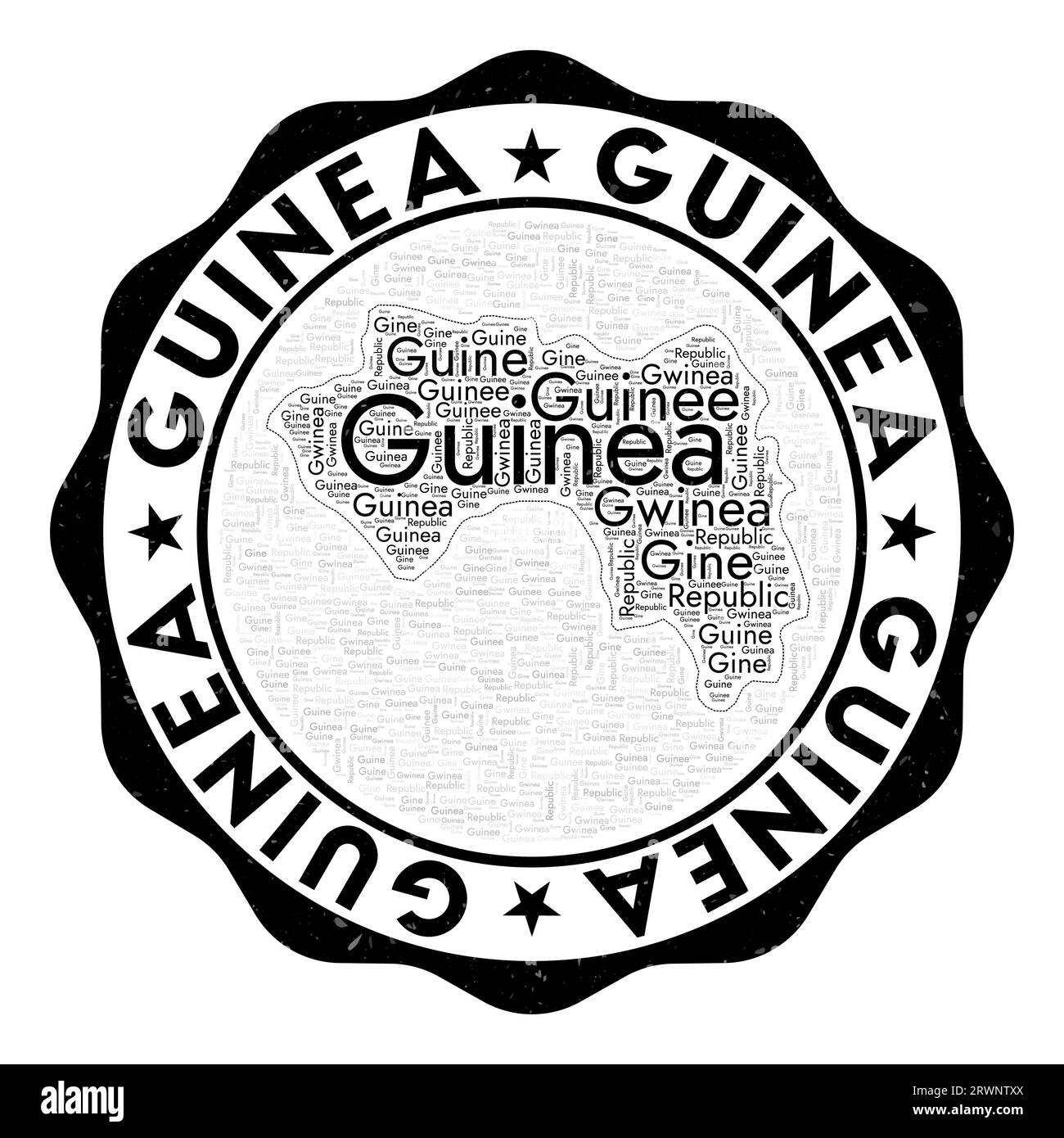 Guinea logo. Authentic country badge with word cloud in shape of Guinea ...