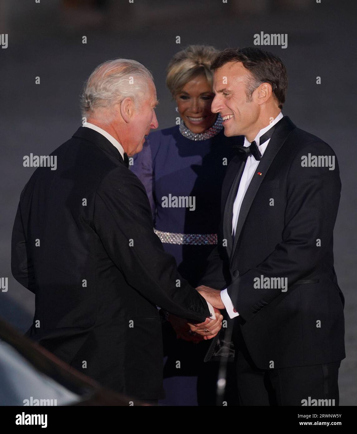 King Charles III, French President Emmanuel Macron and Brigitte Macron ...