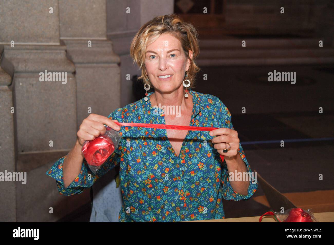 New York, USA. 20th Sep, 2023. Anne Patterson holds up a transcribed ...