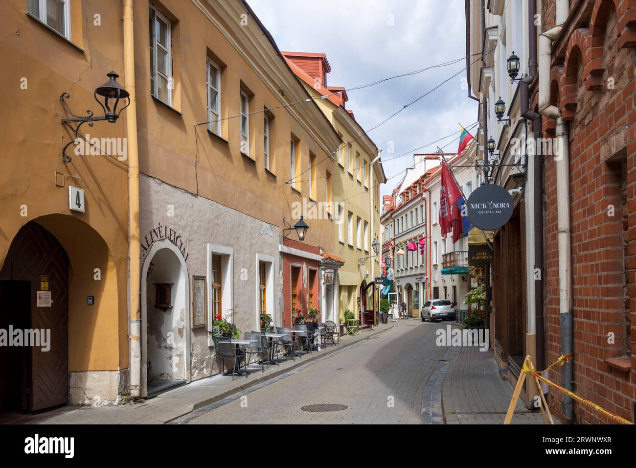 Vilnius, Lithuania - July 27, 2023: Stikliu street in the old town with ...