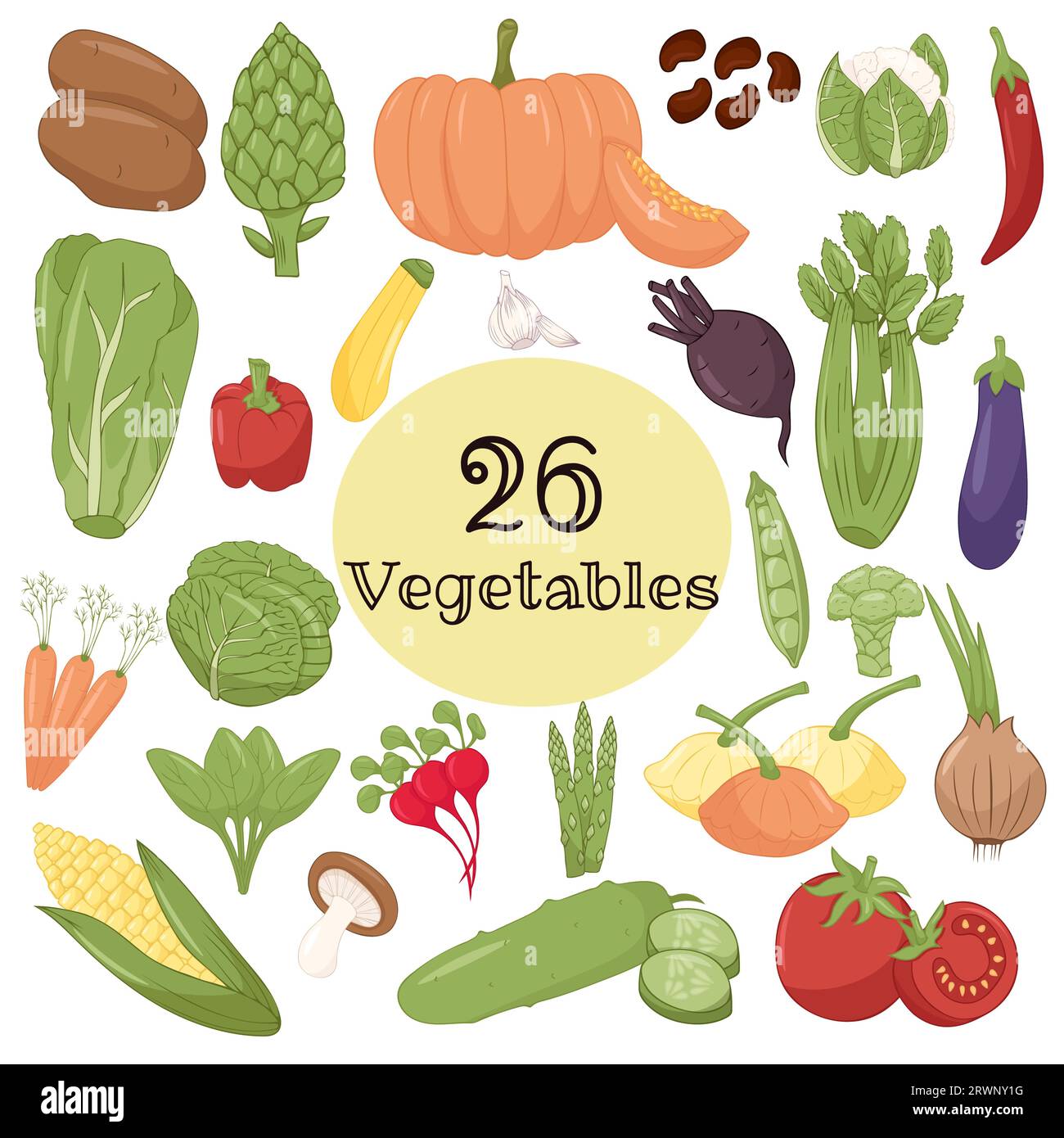 Healthy food frame vector illustration. 26 set Vegetables hand drawn ...