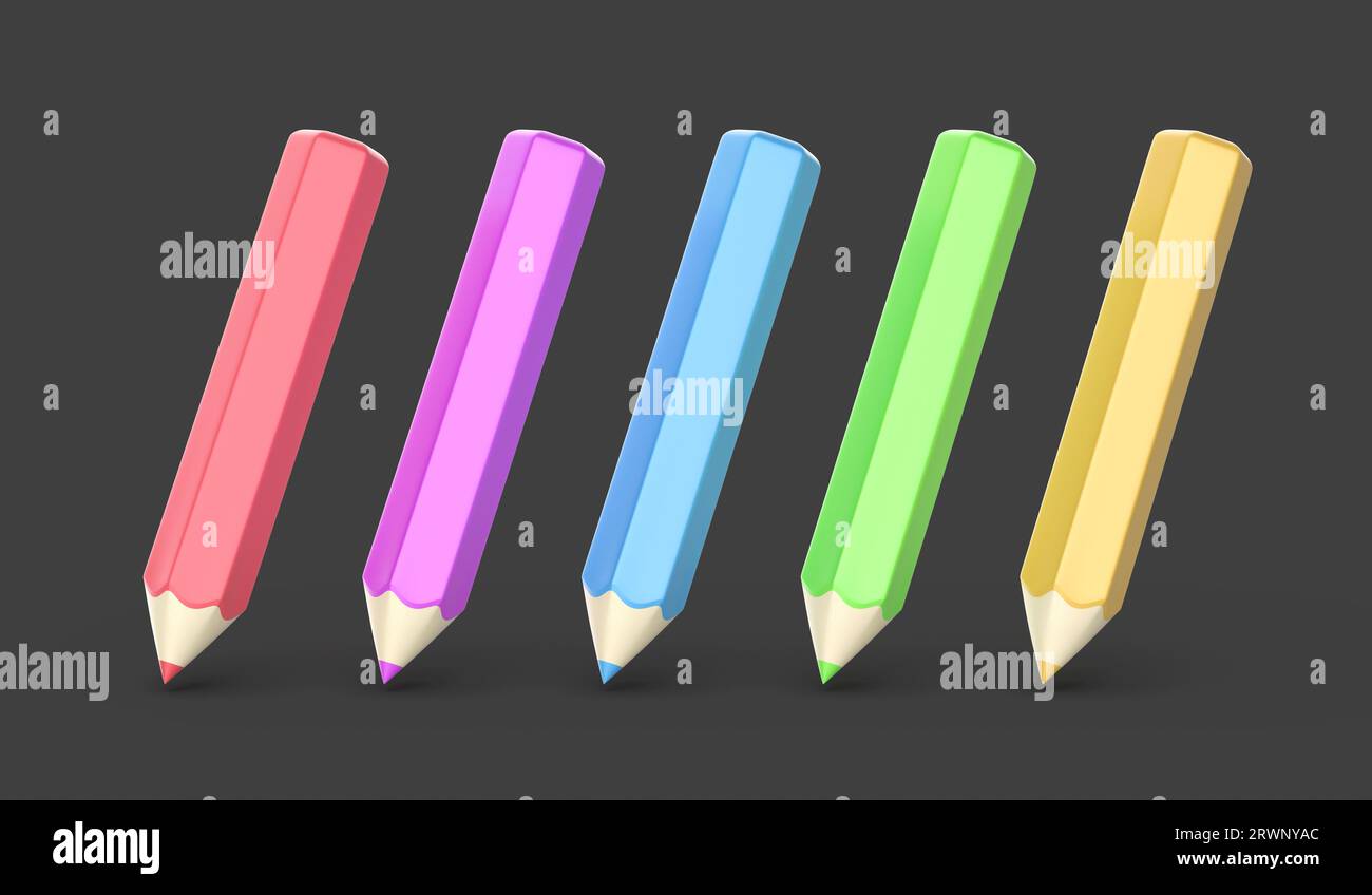 Set of five cartoon style colored pencils on grey background Stock ...