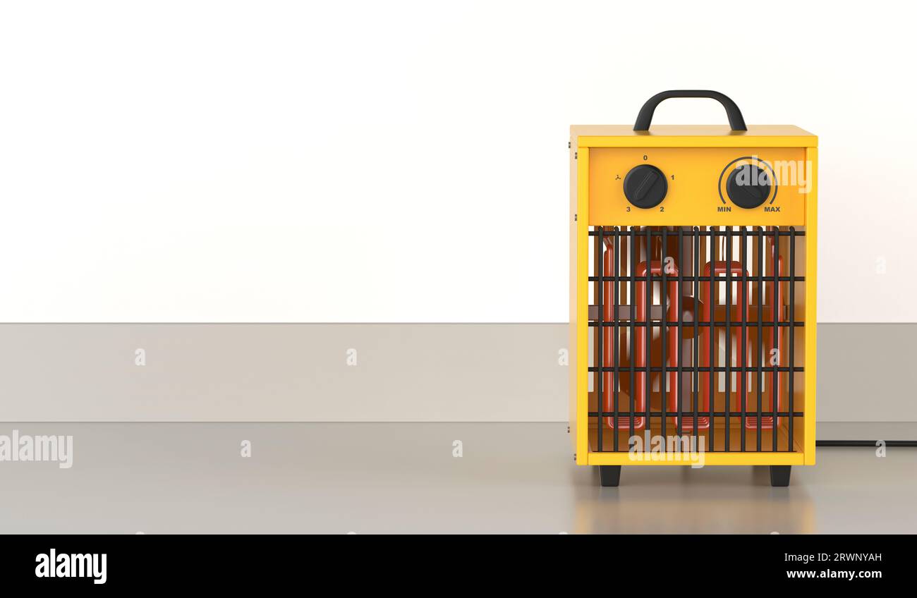 Heating the room with yellow electric fan heater Stock Photo - Alamy