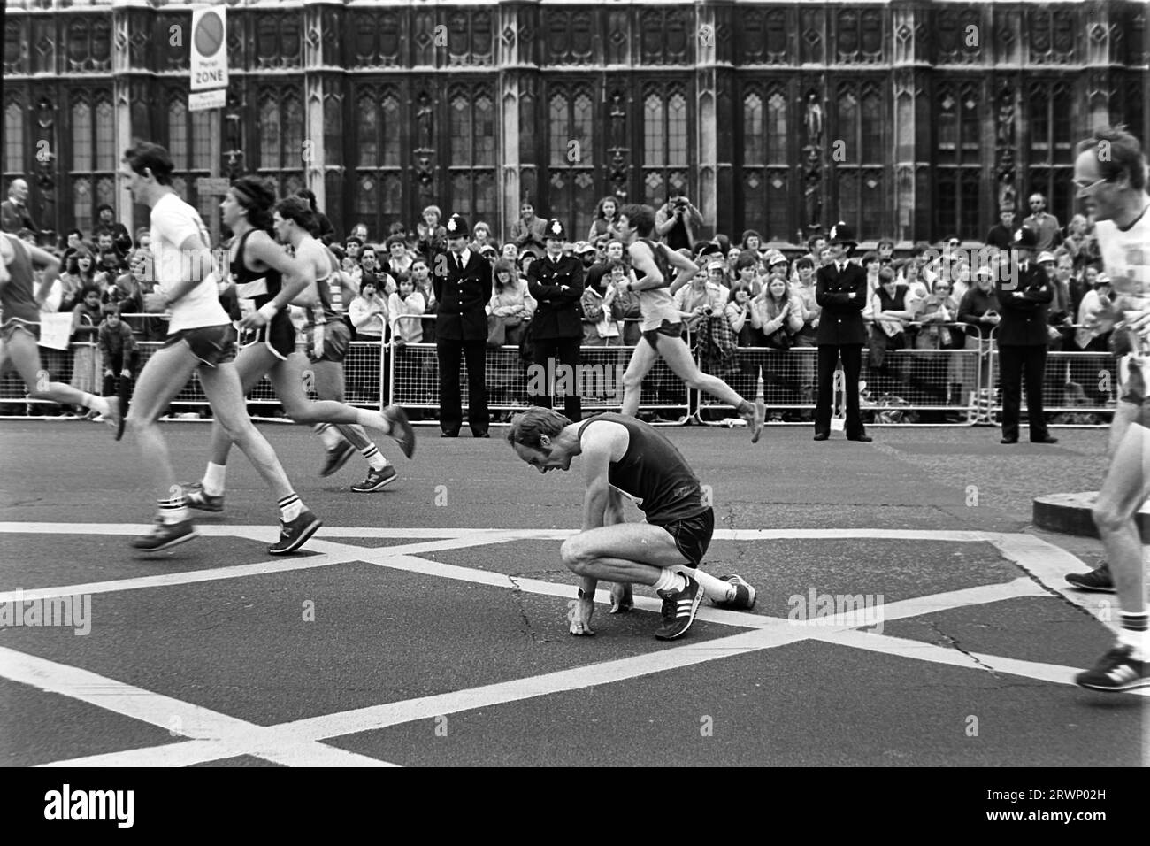 Runner struggles to complete the 1982 London Marathon Stock Photo - Alamy