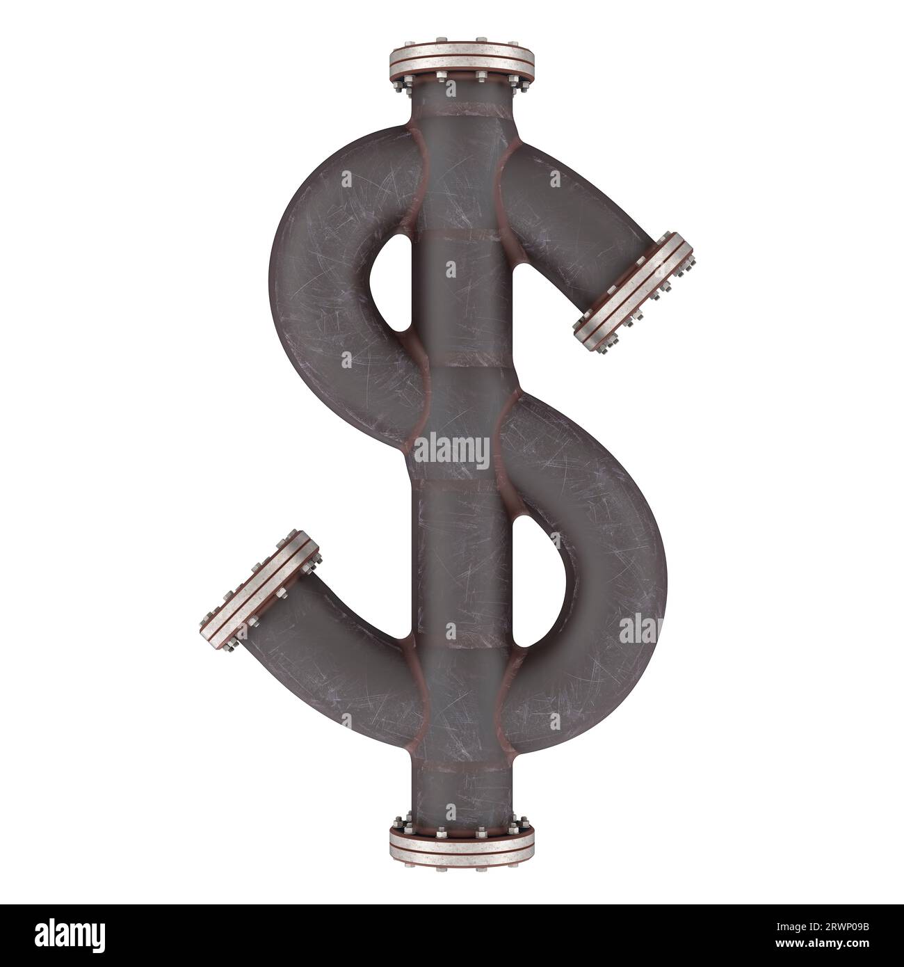 Dollar sign from cast iron pipes, 3D rendering isolated on white ...