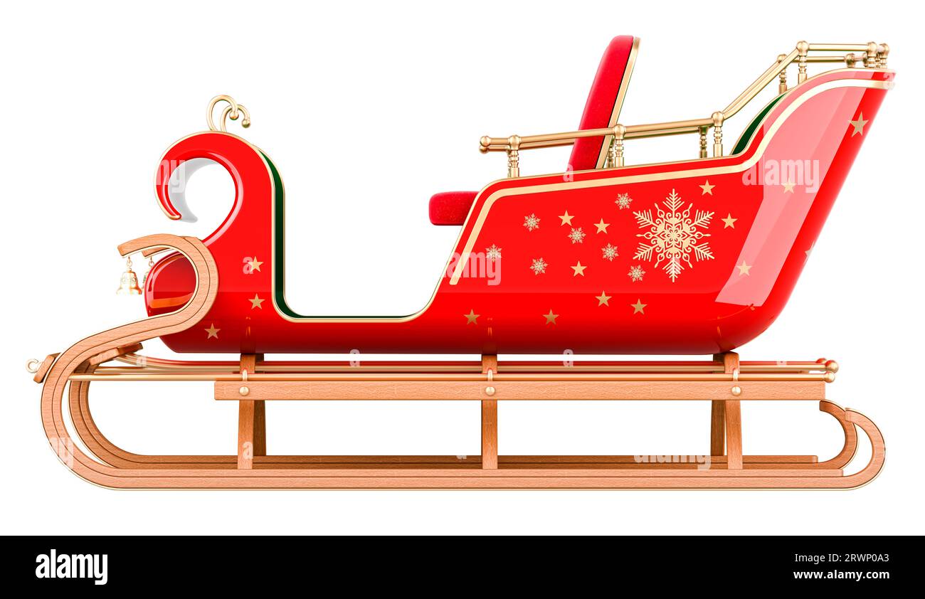 Christmas Santa Sleigh, side view. 3D rendering isolated on white ...