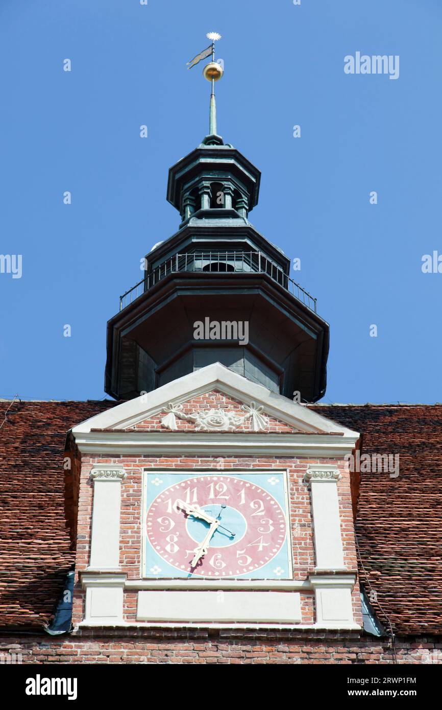 The close views of historic Frombork Castle clock in Frombork town ...