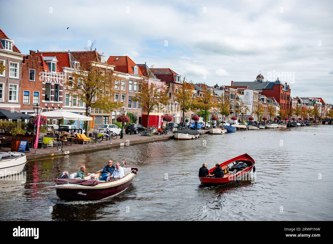 Leiden, Netherlands. 13th Sep, 2023. People are seen sailing in tiny ...
