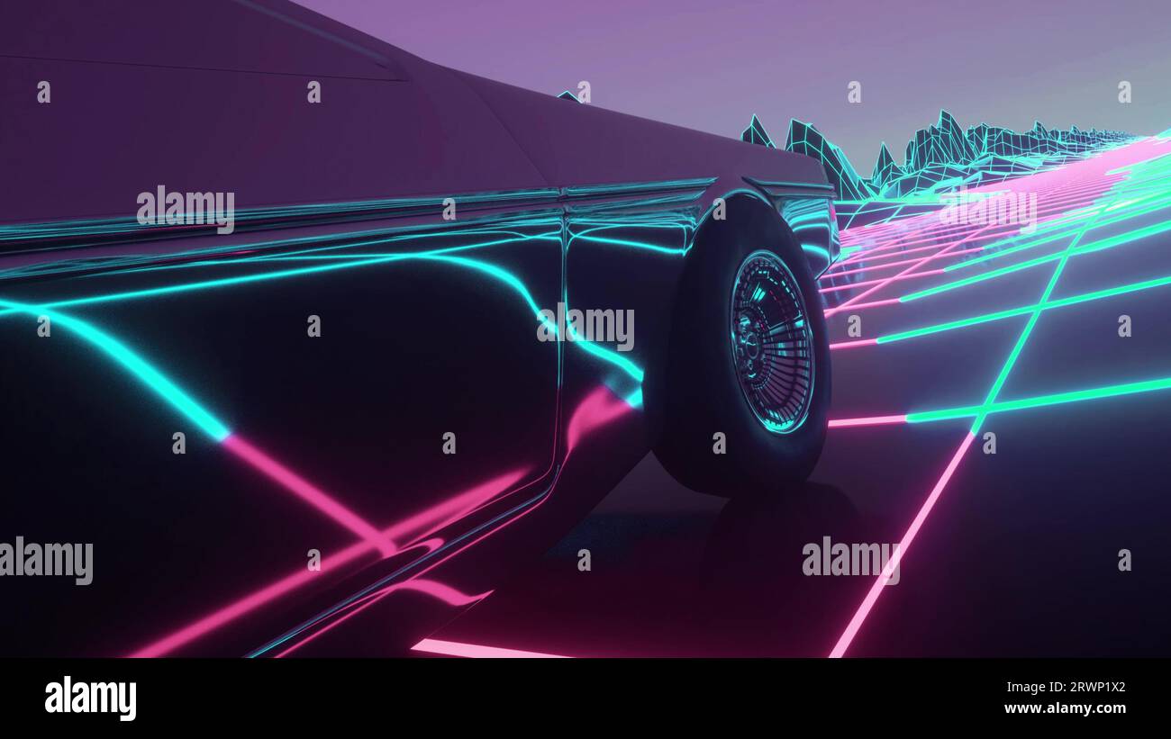 Car in neon cyberpunk style. 80s retrowave background animation. Retro ...