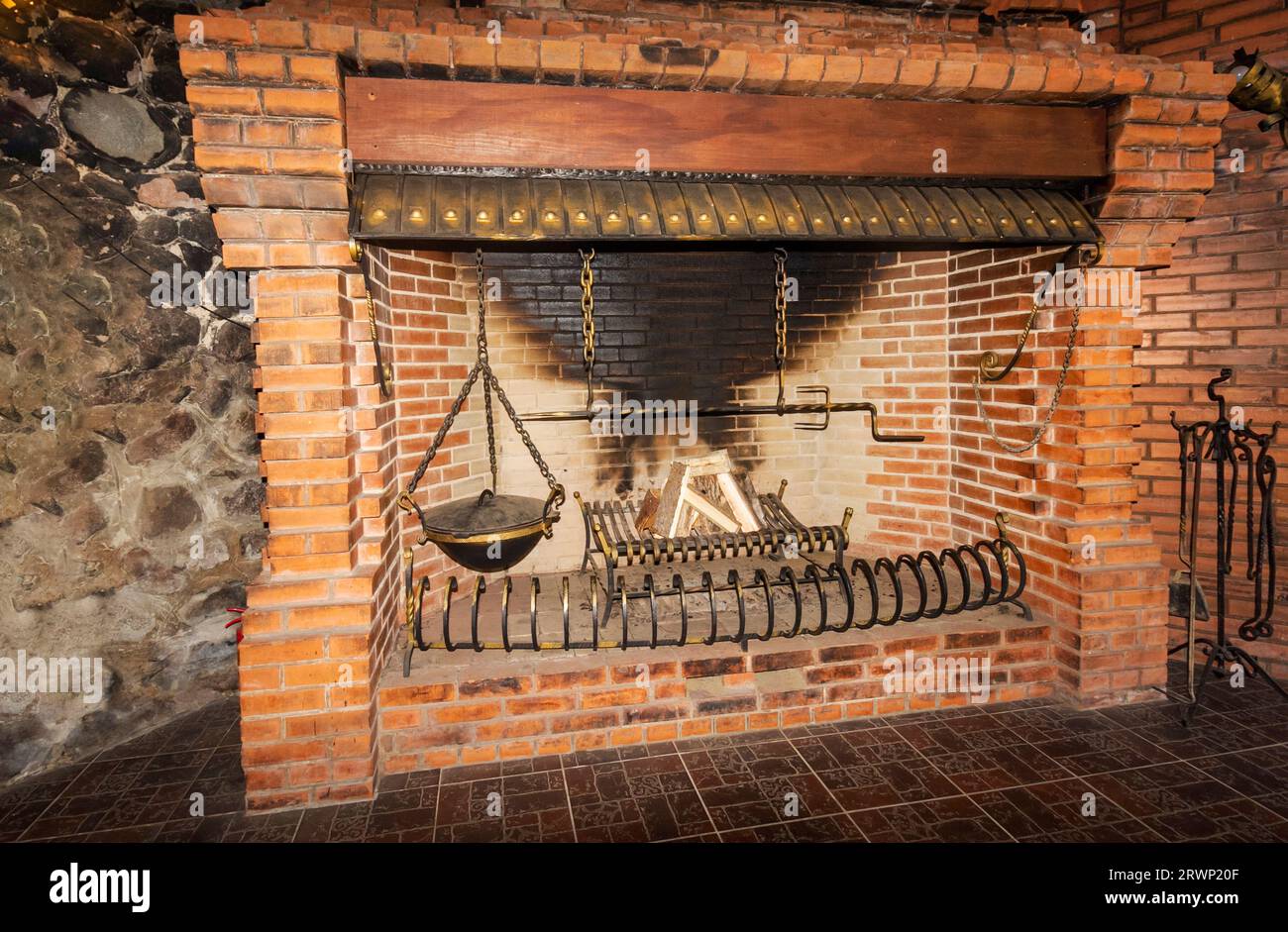 September 17, 2023, Sula, Belarus. Fireplace in the castle of the ...