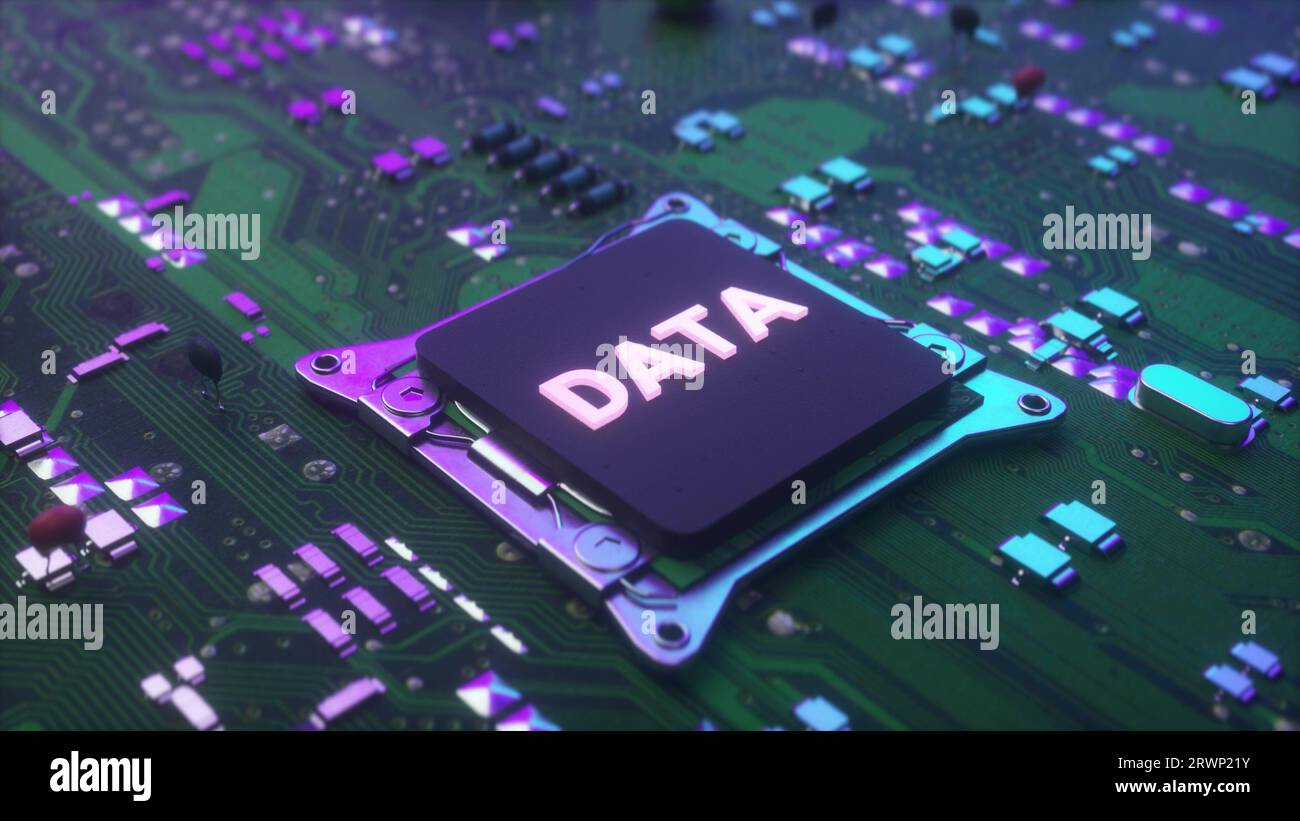Data concept. Microprocessor Chip Connecting with Motherboard ...